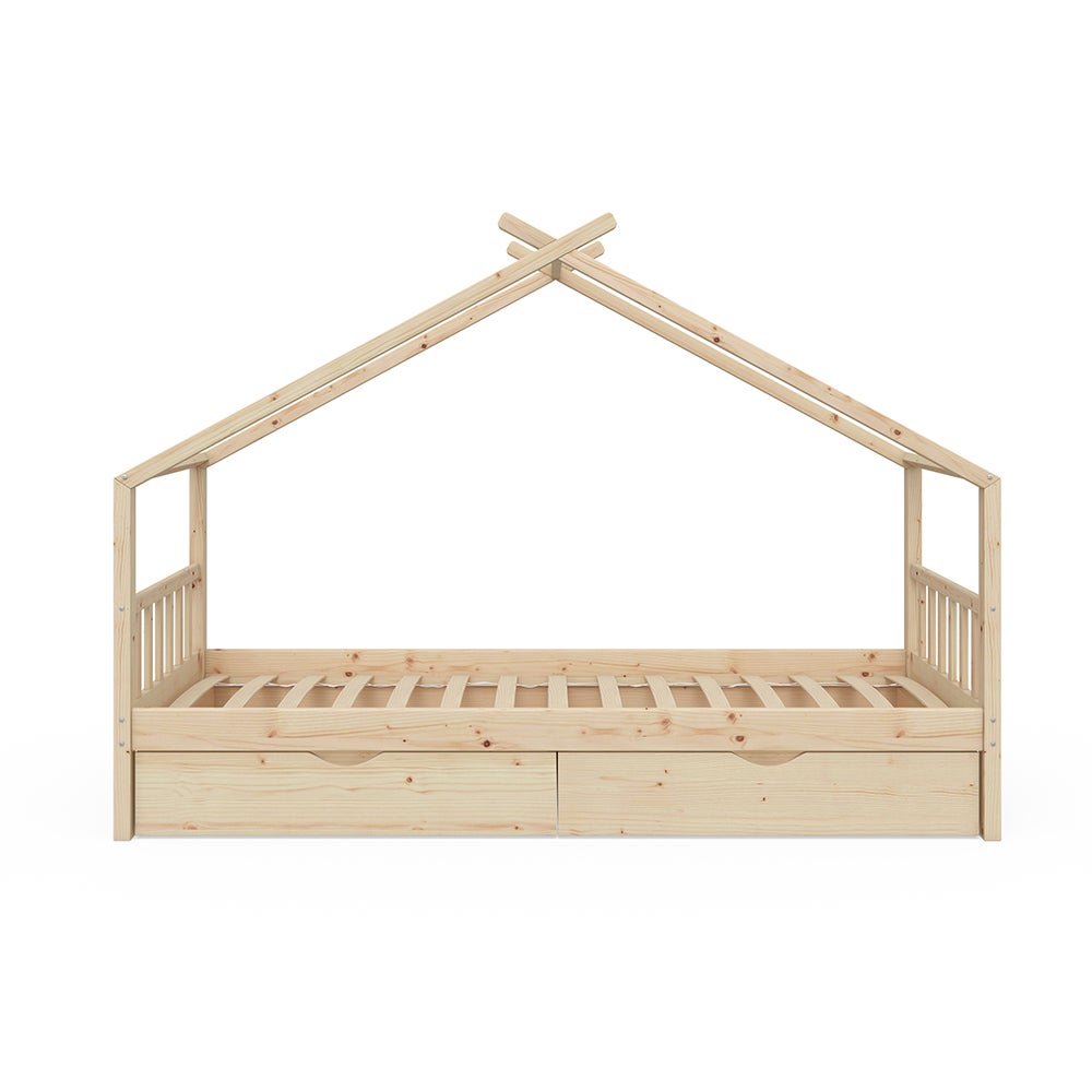 Vitalispa Cama en forma de casa Design, Madera natural, 90x200 cm con 2 ...