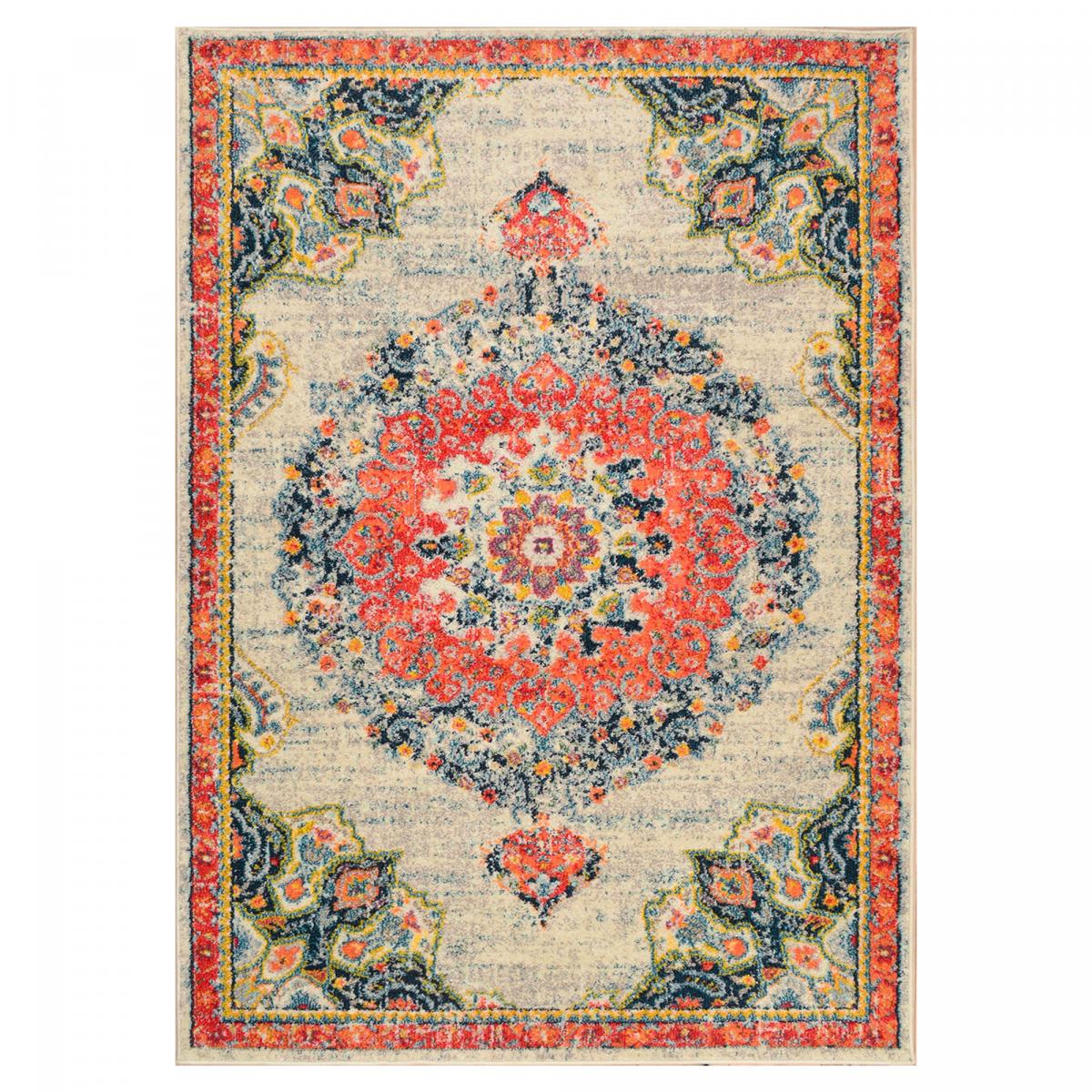 Tapis orient 160x230 rectangle crème et rouge tissé motif traditionnel ...