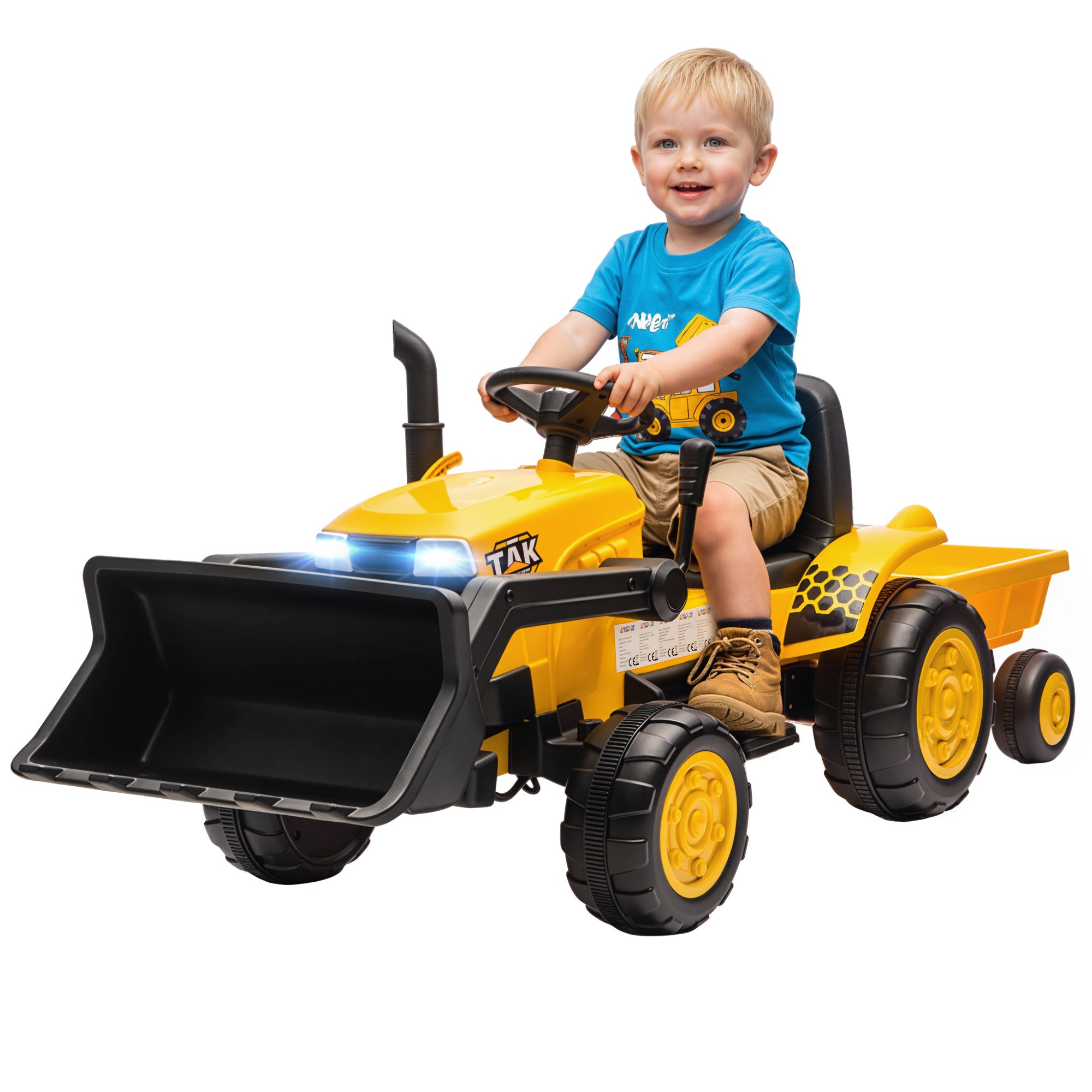 Pelle électrique enfant 12V godet remorque amovible tracteur 2 moteurs ...