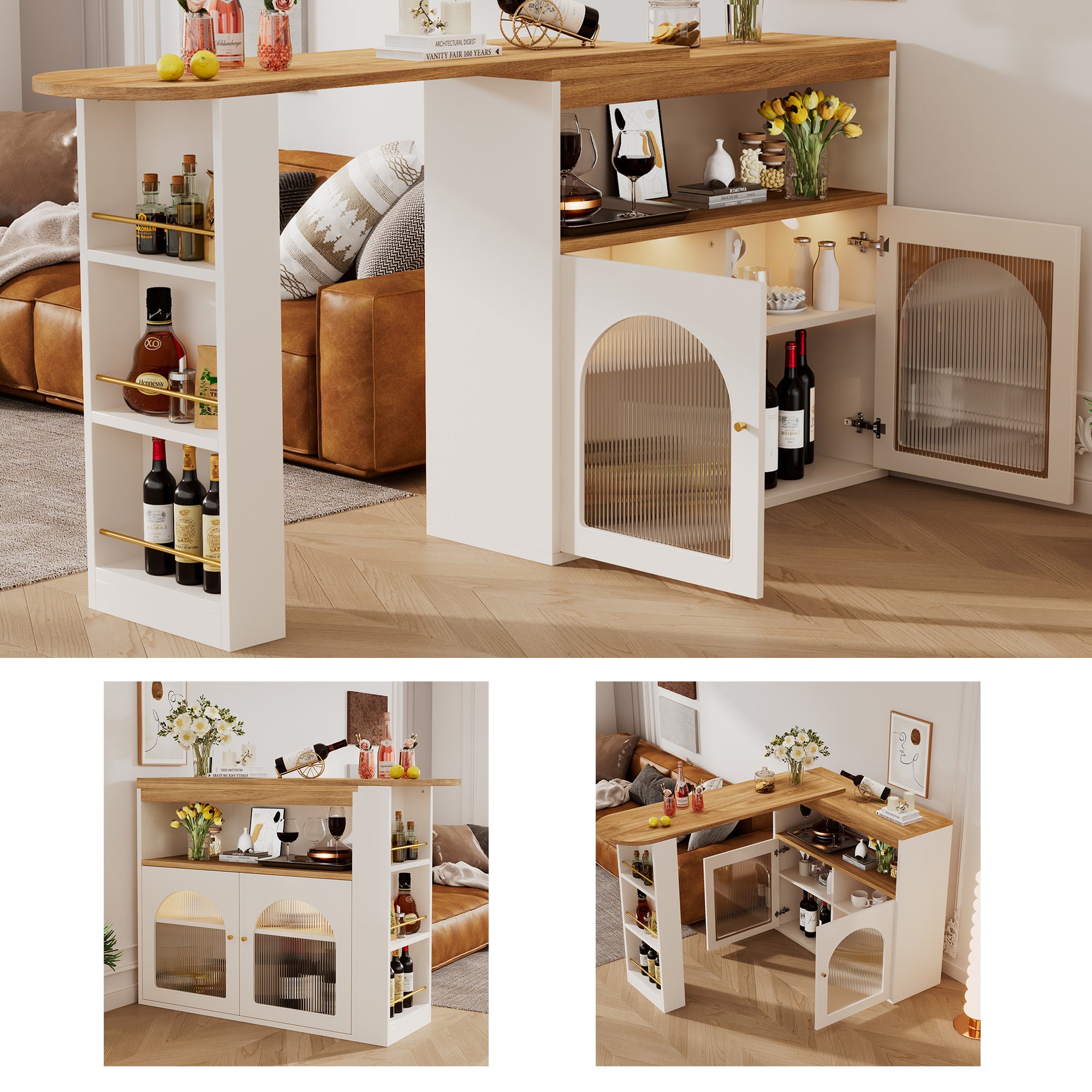 Table de bar extensible moderne 138-193×39×105cm (Blanc) - Rangement ...