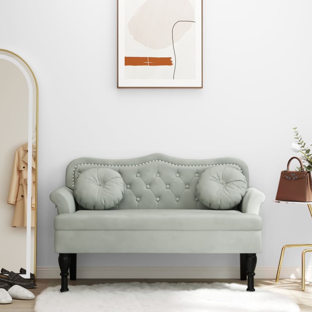 Banc d'intérieur | Banc avec coussins gris clair 120,5x65x75 cm velours ...