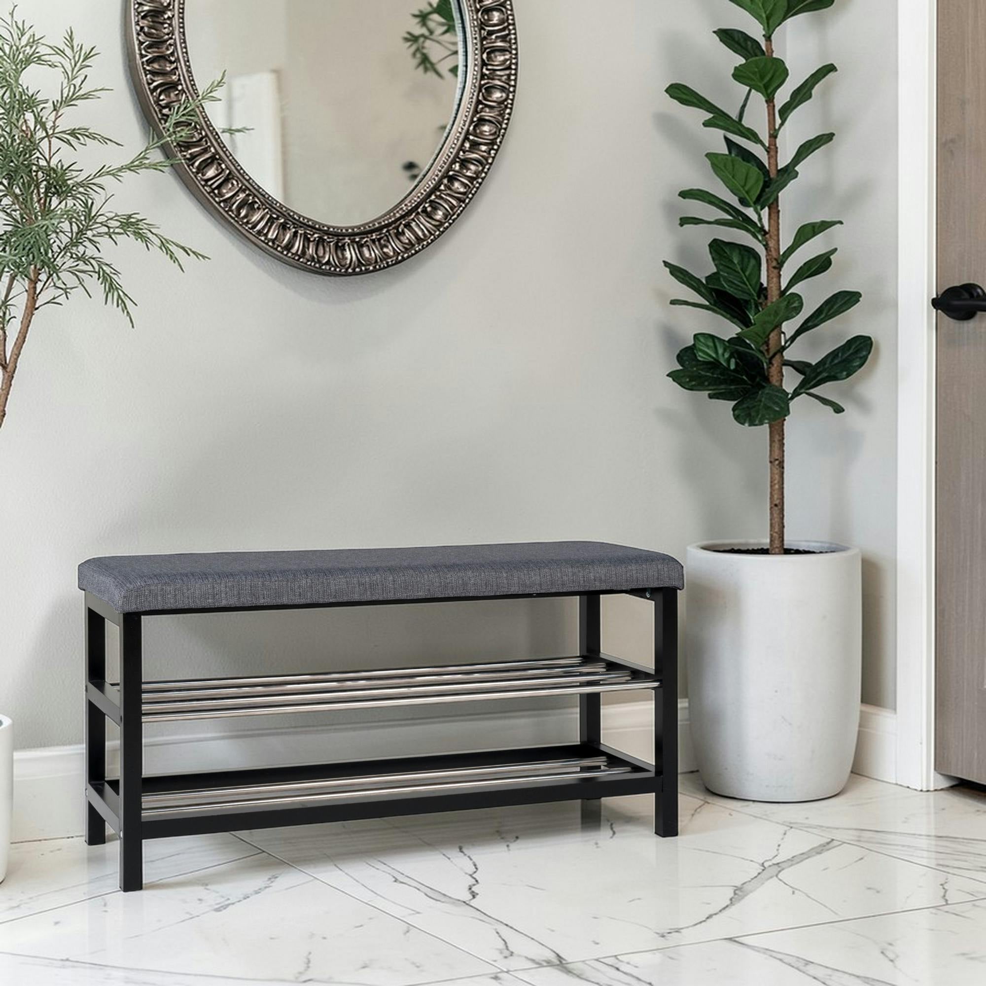 Banc d'entrée tissu gris avec rangement chaussures SAVONE | Leroy Merlin