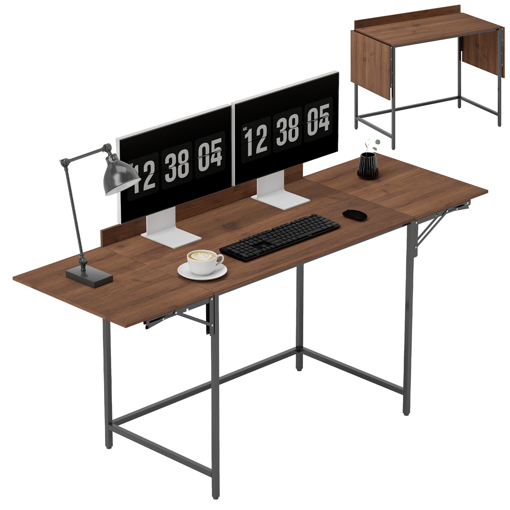 Bureau pliant table d'ordinateur 2 rabats pliables pour 2 écrans, pour ...