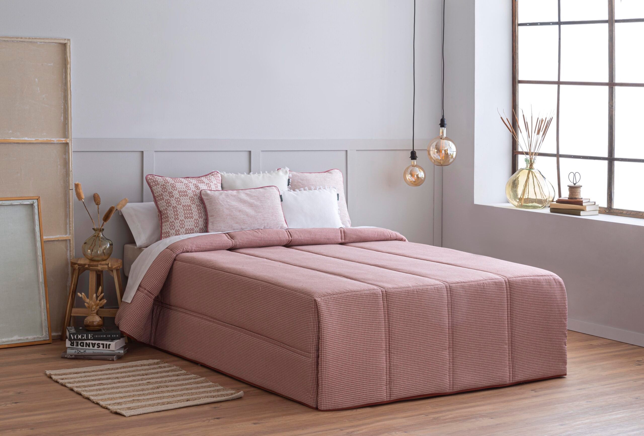 Edredón Confort Jacquard Miel Relleno 200 gr Rosa para Cama de 160 cm ...