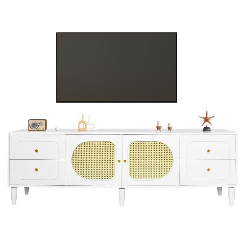 Elegante mueble de TV de ratán 180 x 40 x 56,5 cm - Con 4 cajones, 2 ...
