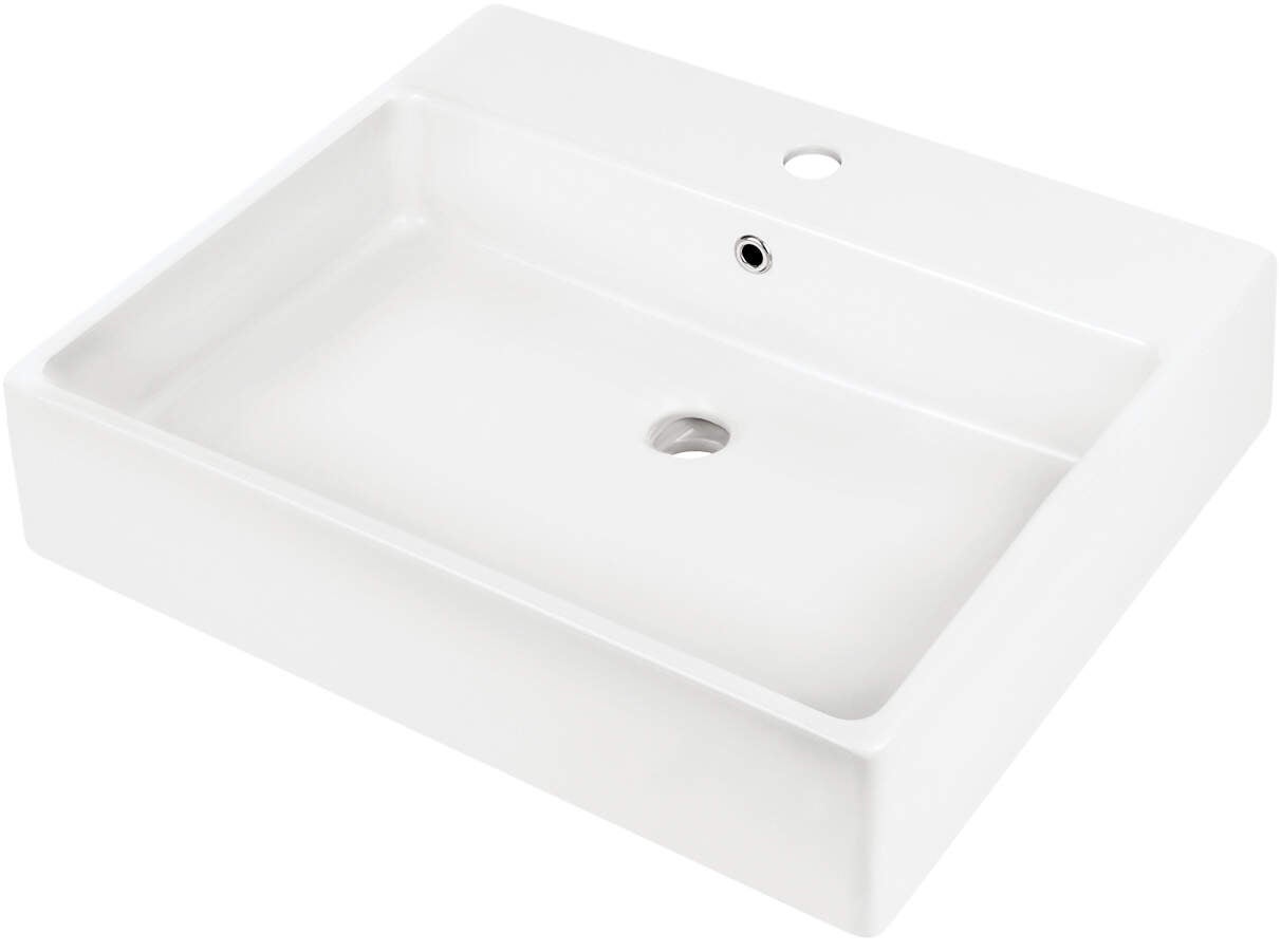 Lavabo sobre encimera o mural con base de grifo 60x50 cm en cerámica ...