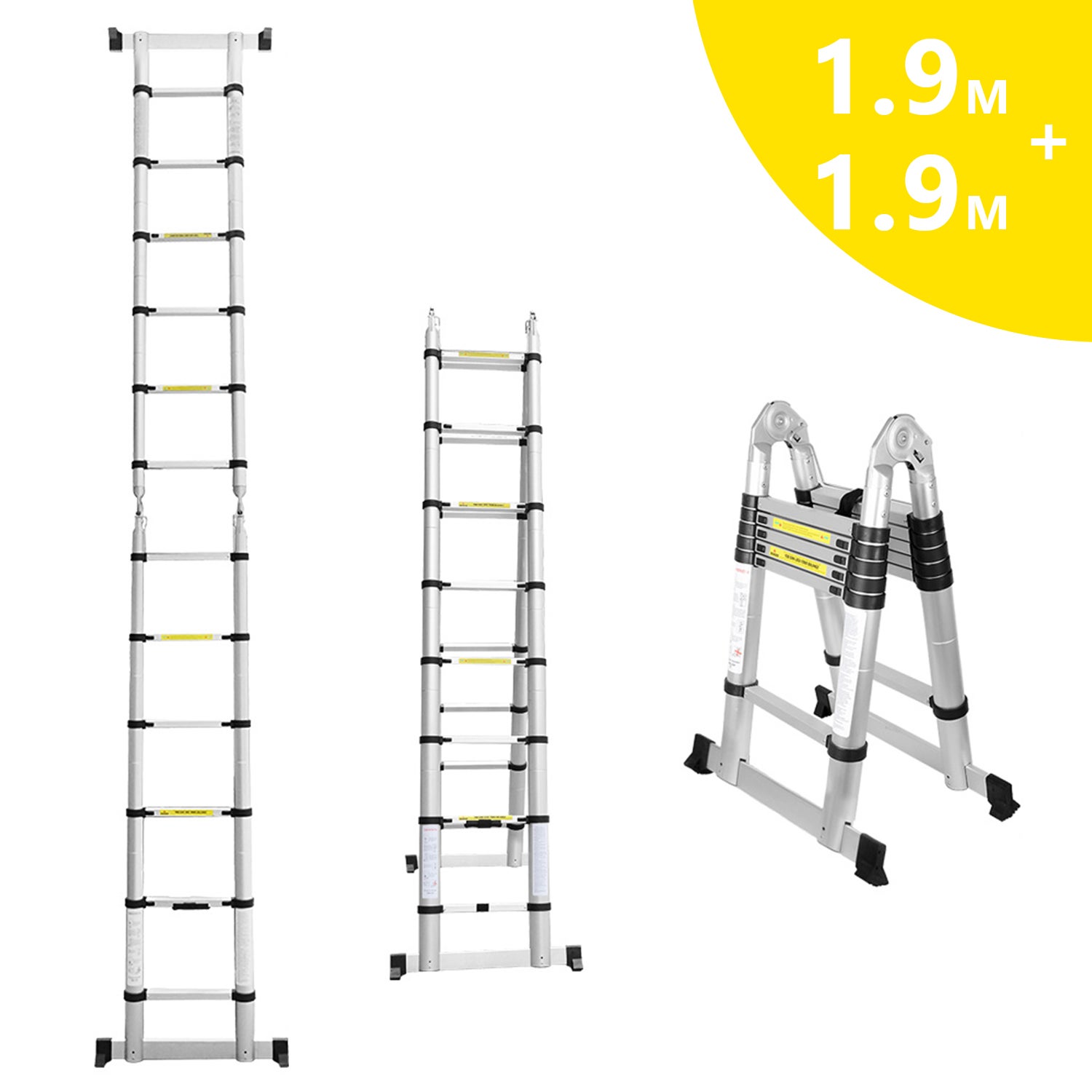 1.9+1.9m escala telescópica en aluminio, escala telescópica alta de la ...