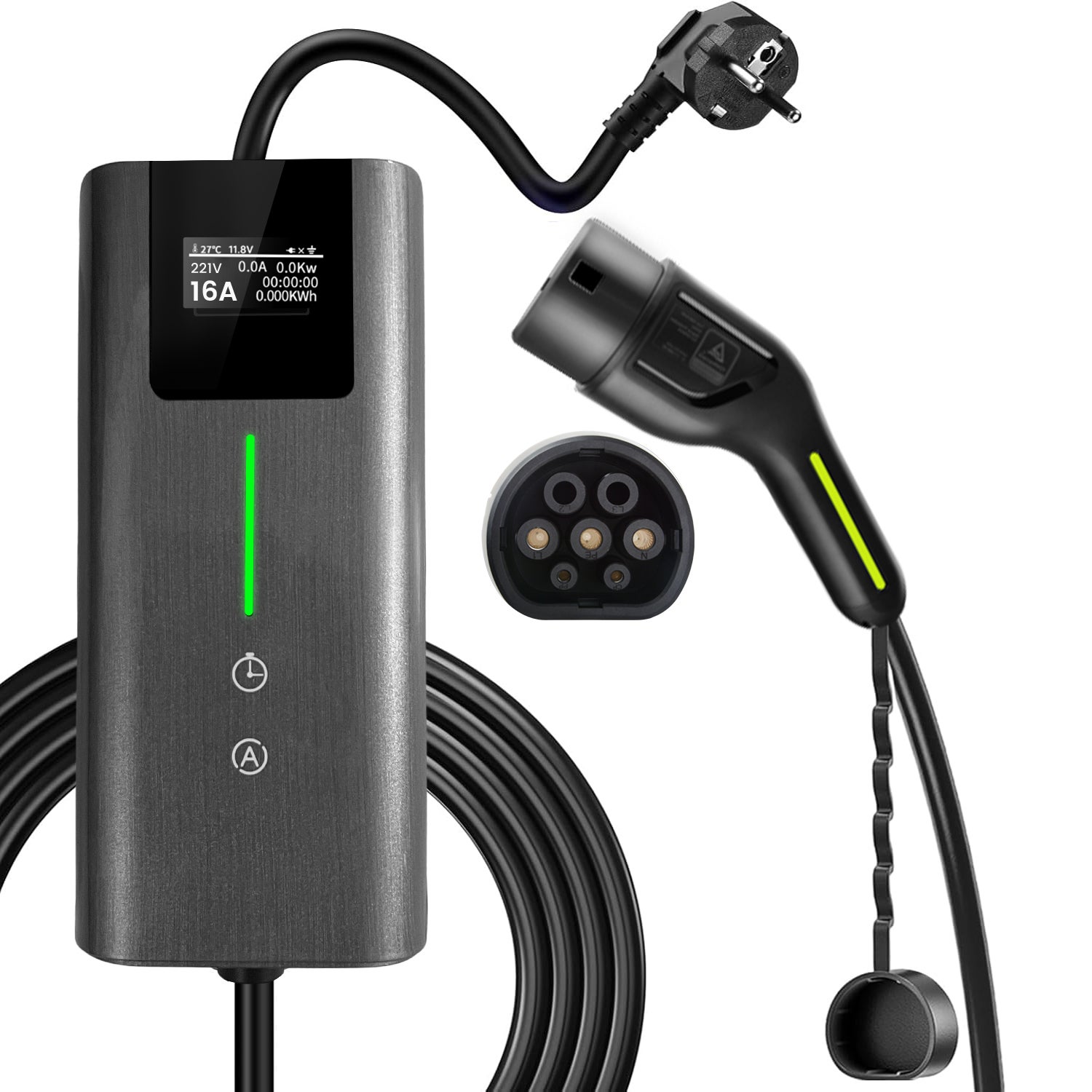 JUNSUN Cargador EV Tipo 2 Portátil 3.68kW | Corriente Ajustable 6-16A | Enchufe Hogar 2 Polos ...