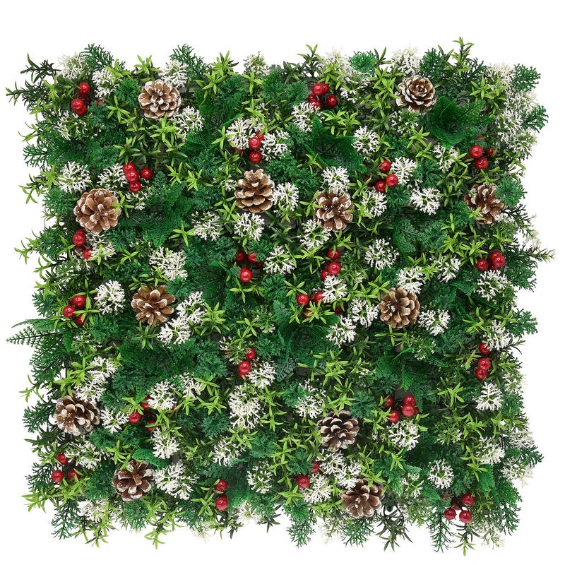 Mur végétal Festif Décoration de Noël avec baies rouges et pommes de ...