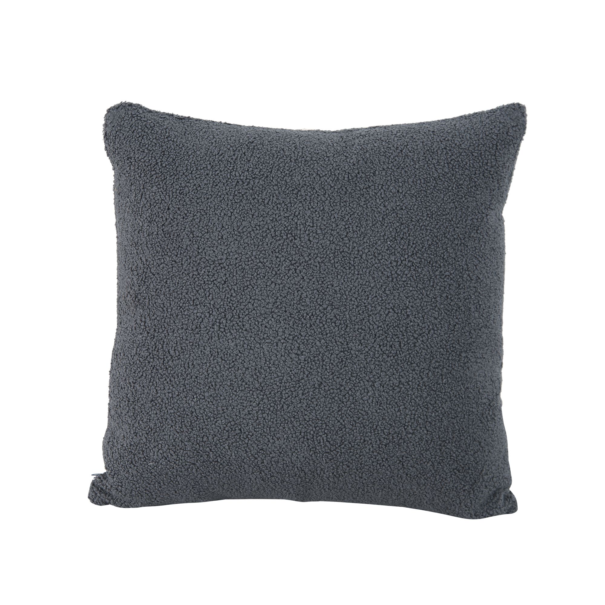 Coussin décoratif carré Charly polyester texture bouclée lisse gris ...