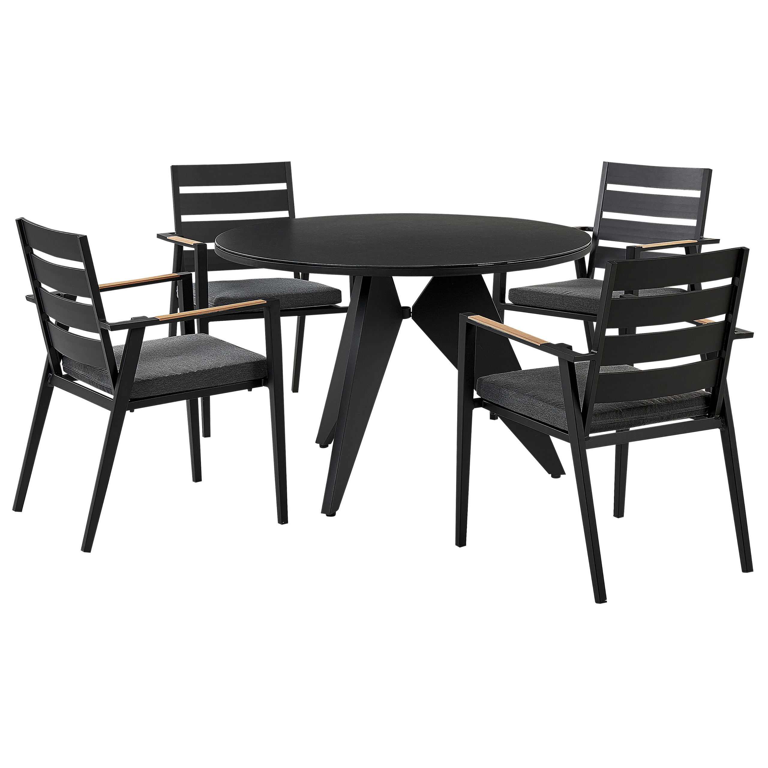 Beliani Conjunto de comedor 4 plazas de metal negro/gris/madera clara ...