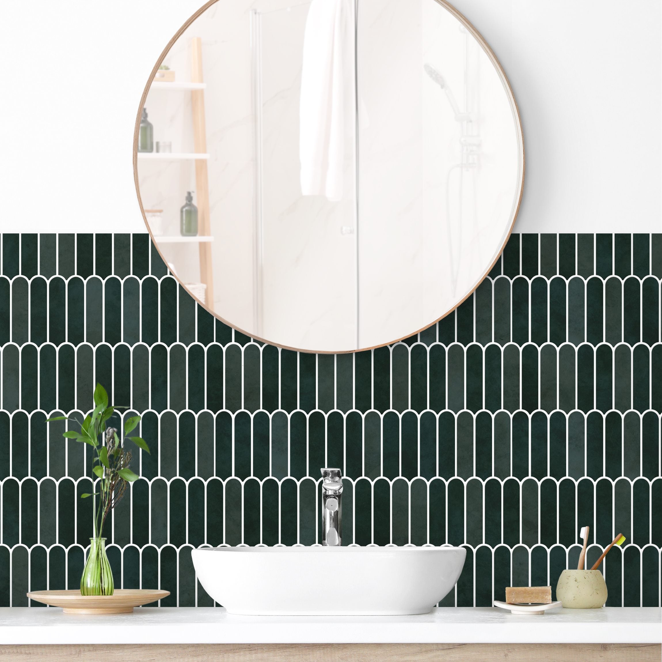 Panneau mural pour salle de bain - Carreaux en écailles vert foncé 50 x ...