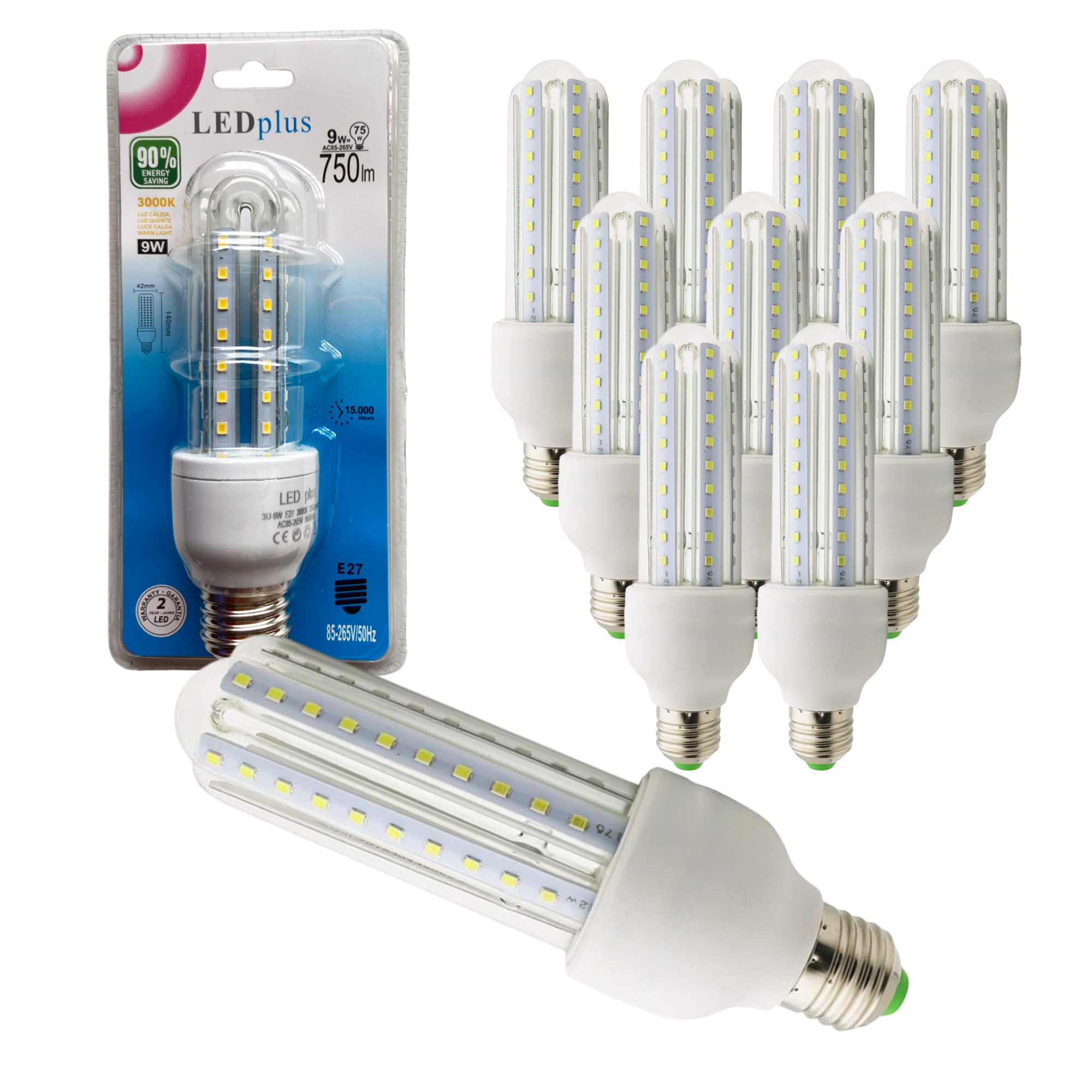Set de 10 Bombillas LED de Luz cálida 9W 3000k RECTO 750lm | Leroy Merlin