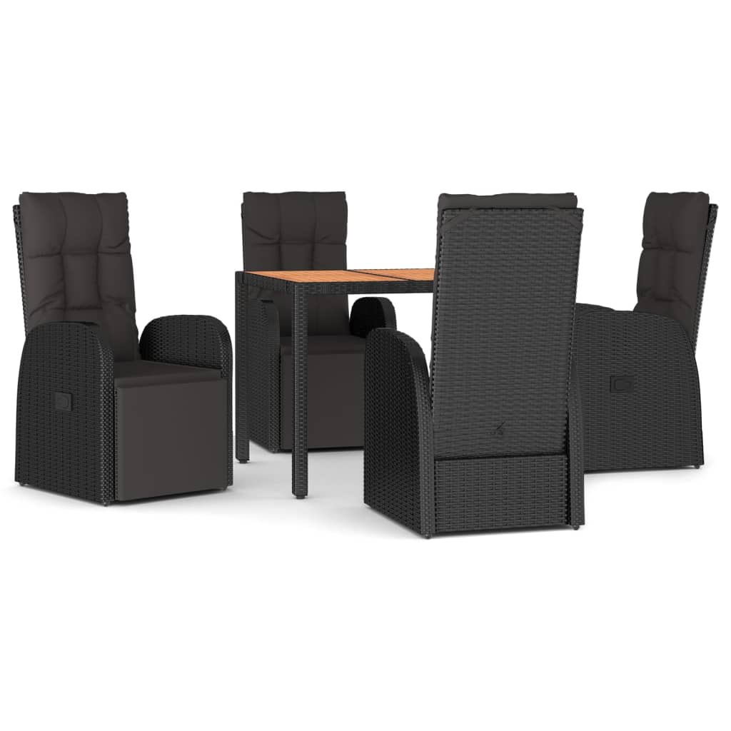 Ensemble à d?ner de jardin 5 pcs Noir Poly rotin et acacia | Leroy Merlin