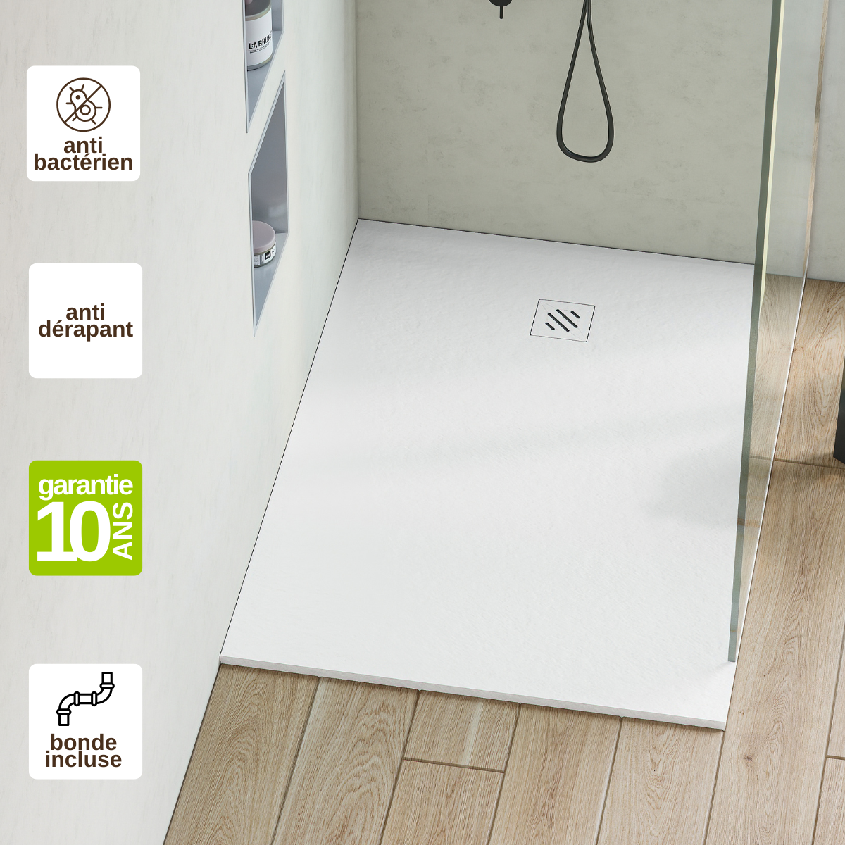 Receveur de Douche Extraplat 90X170cm Blanc - Résine Minérale ...