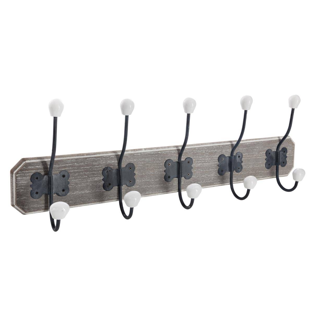 Gancho de madera 5 ganchos 60X20 - Gris pardo | Leroy Merlin