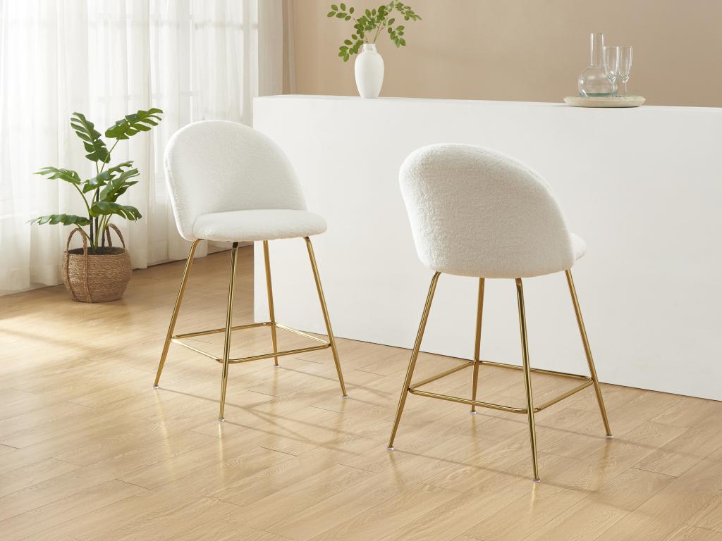 Sgabelli da bar in Tessuto bouclette e Metallo Dorato Bianco - Lotto di ...