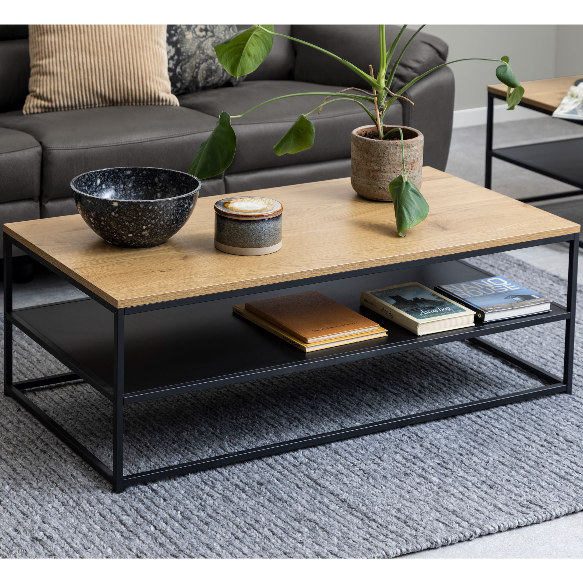 Table basse double plateau 120x60x42 cm décor chêne et noir | Leroy Merlin