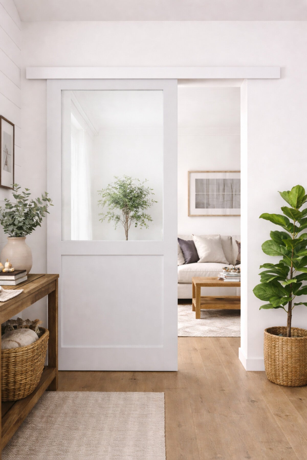 Porte Coulissante Atelier Blanc H204 X L93 Cm Sans Meneau, Rail Alu ...