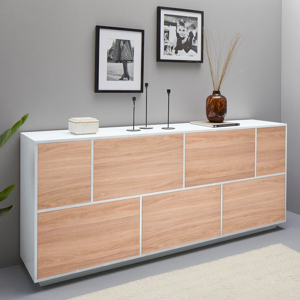 Buffet salon meuble 200cm design cuisine blanc Lopar Wood | Leroy Merlin