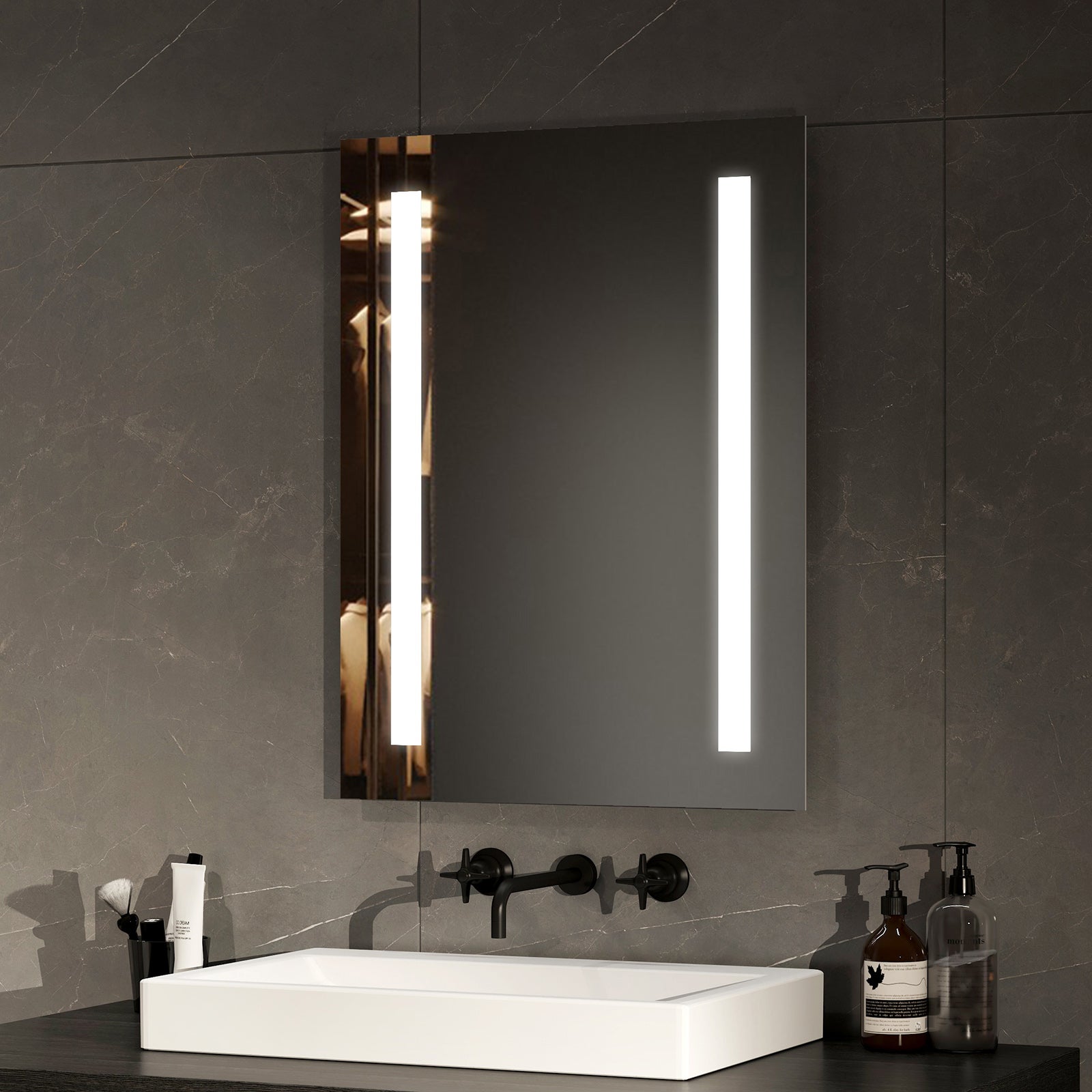 EMKE Miroir lumineux salle de bain 45x60cm, Miroir LED avec ...