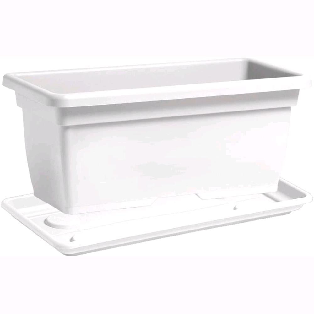 Vaso Rettangolare + Sottovaso in Plastica PPL Colore Bianco 100x45x40H ...