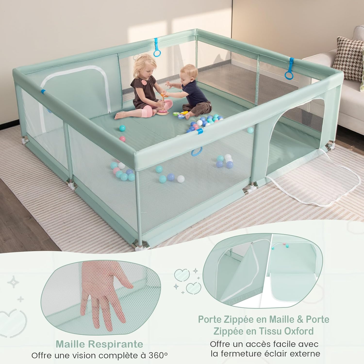 Parque Infantil Bebe 200 x 180 x 68 cm, Corralito Bebe con 50 Bolas, 4 ...