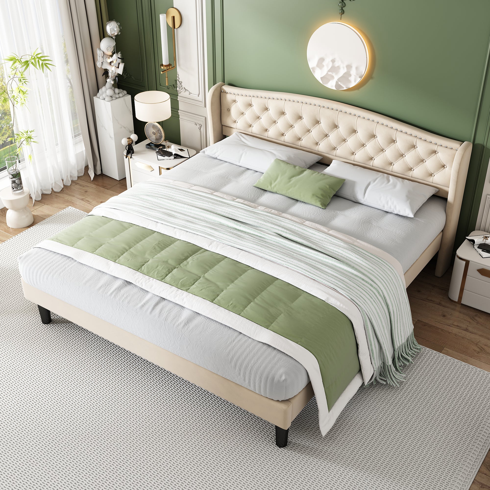 Lit adulte Lit rembourré double 140 x 190 cm avec tête de lit veloutée ...