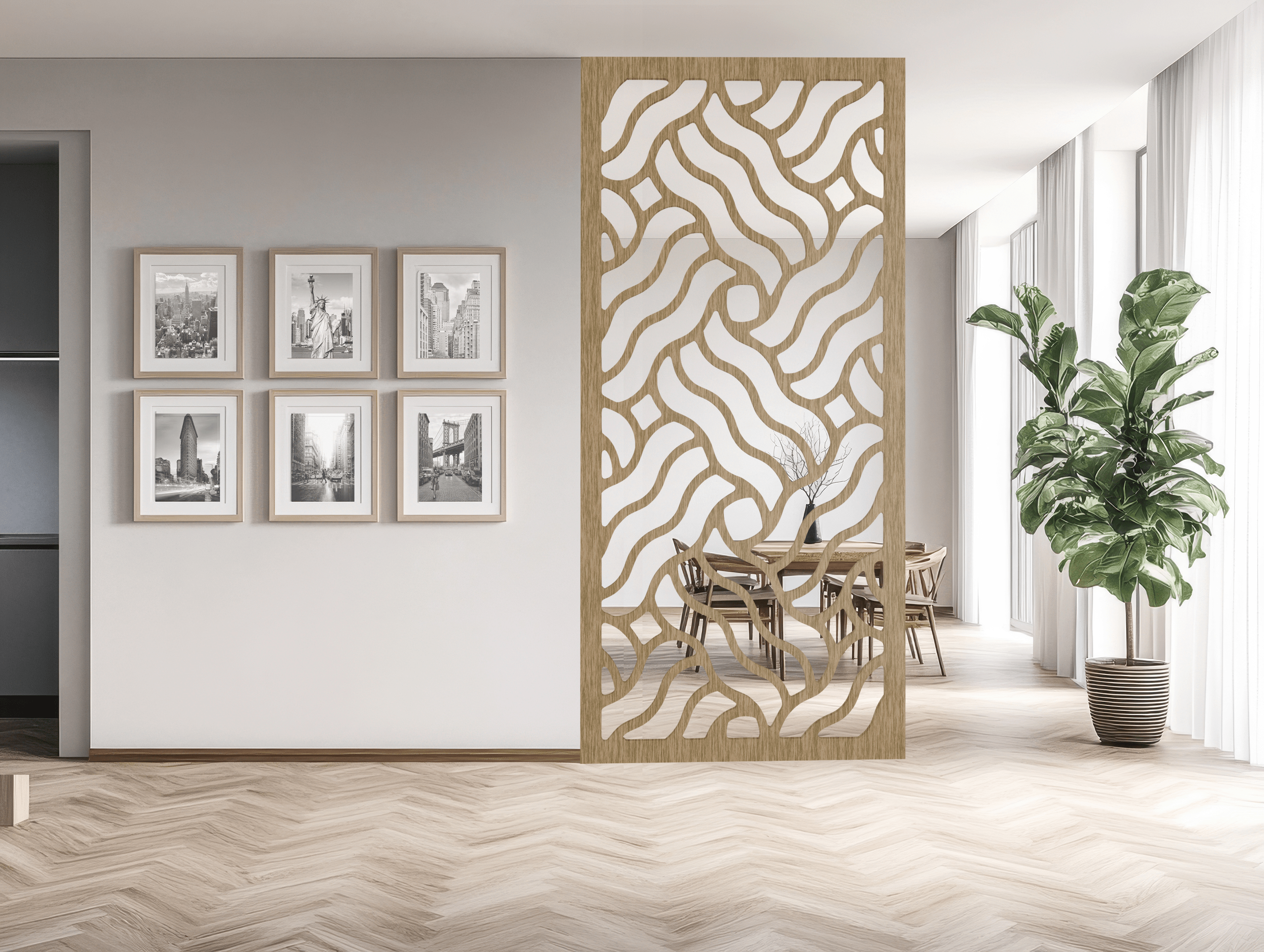 Cloison amovible - Claustra décoratif Chêne Massif - Modèle VAGUES - L ...