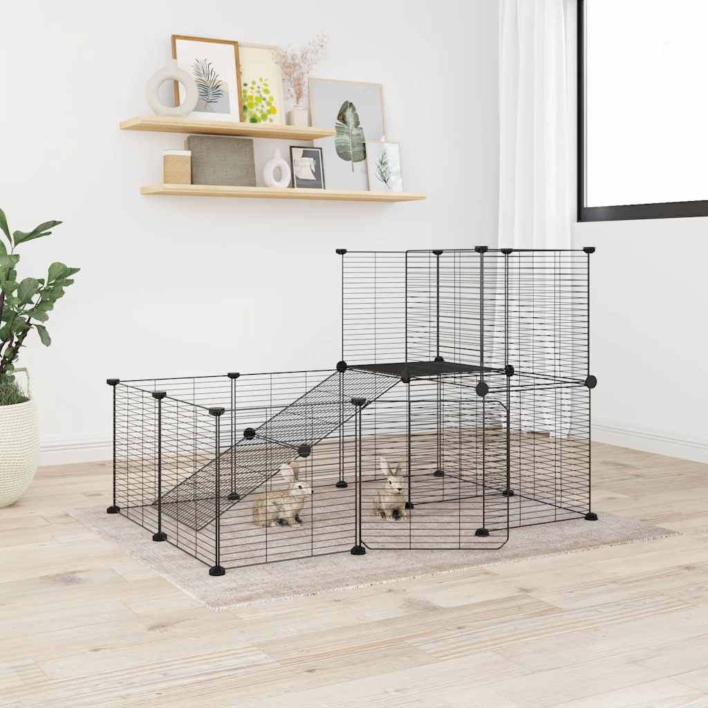 Cage animaux de compagnie à 20 panneaux et porte Noir 35x35 cm | Leroy ...