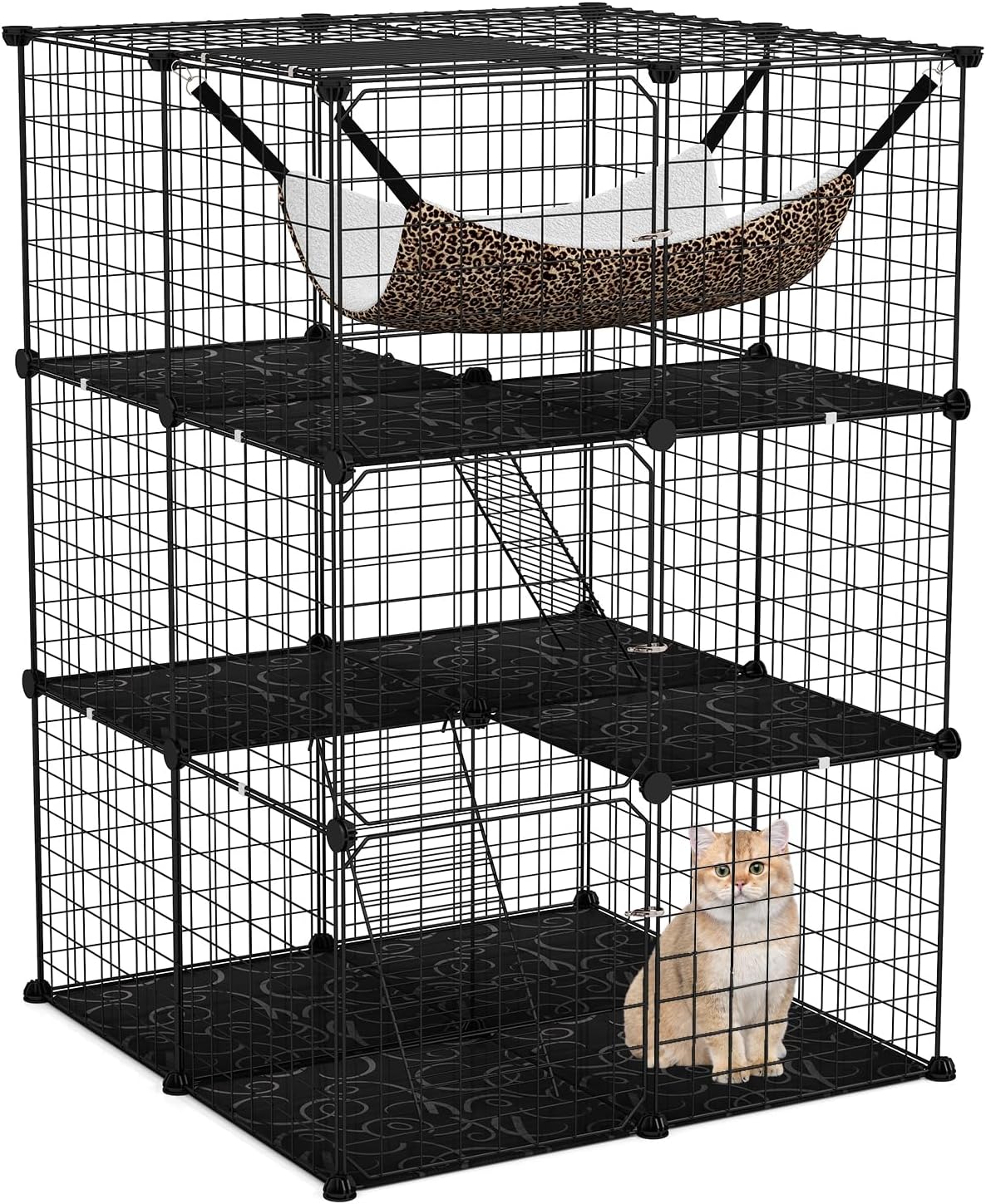 Cage pour Chat Chien, 3 Niveaux avec Hamac, Échelle, Fenêtre de Ciel ...