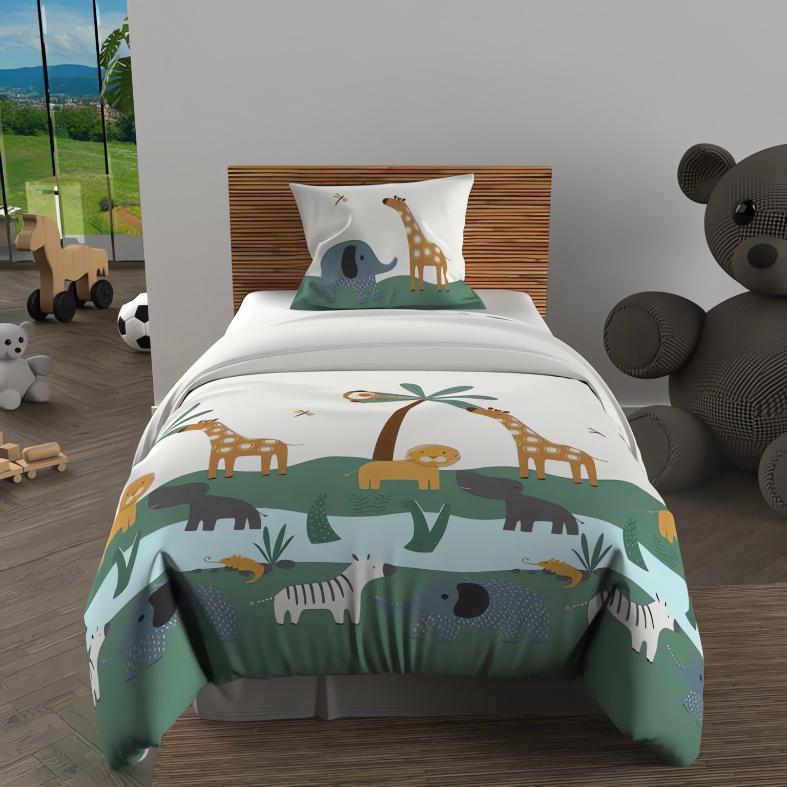 Parure de lit enfant Savane vert 140x200 | Leroy Merlin