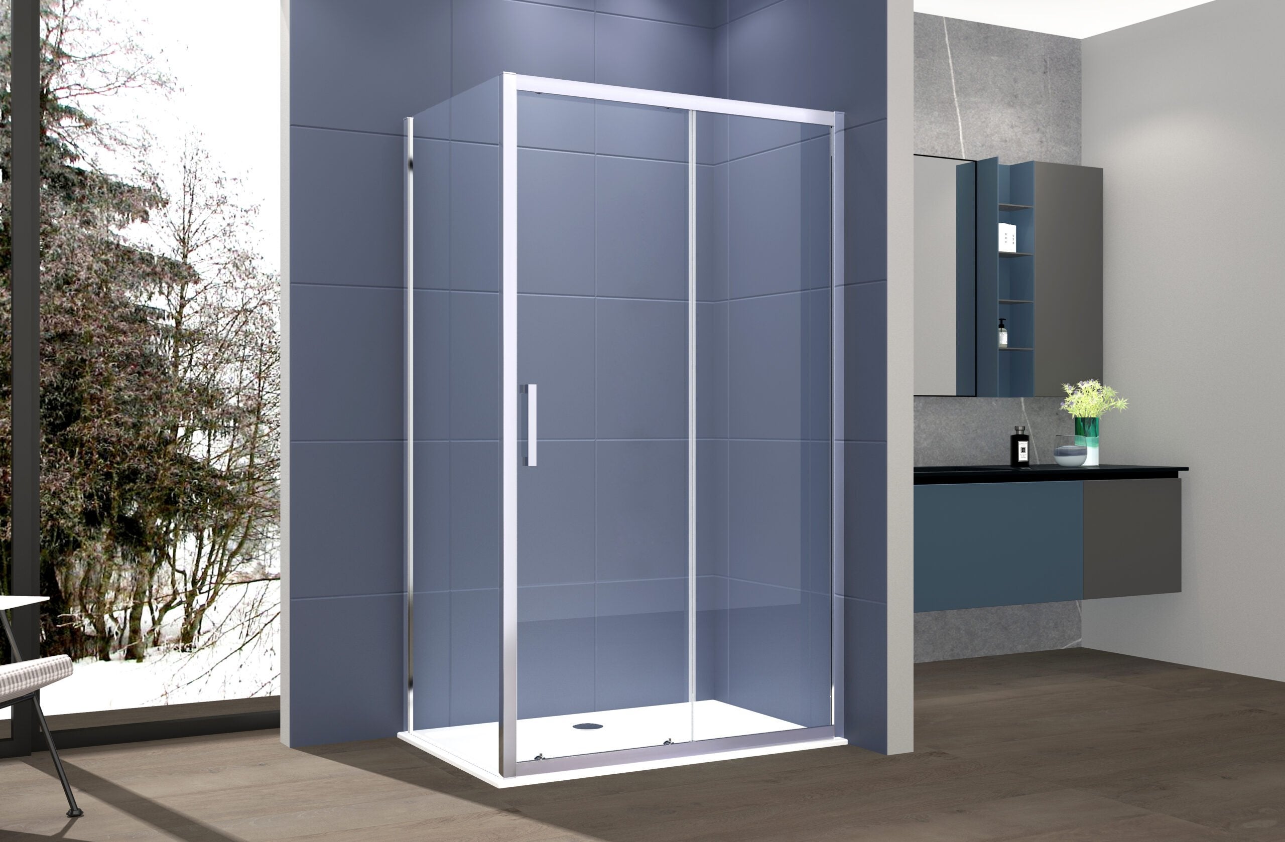 Mampara de ducha 2 lados 90x100 cm fija + puerta corredera apertura ...