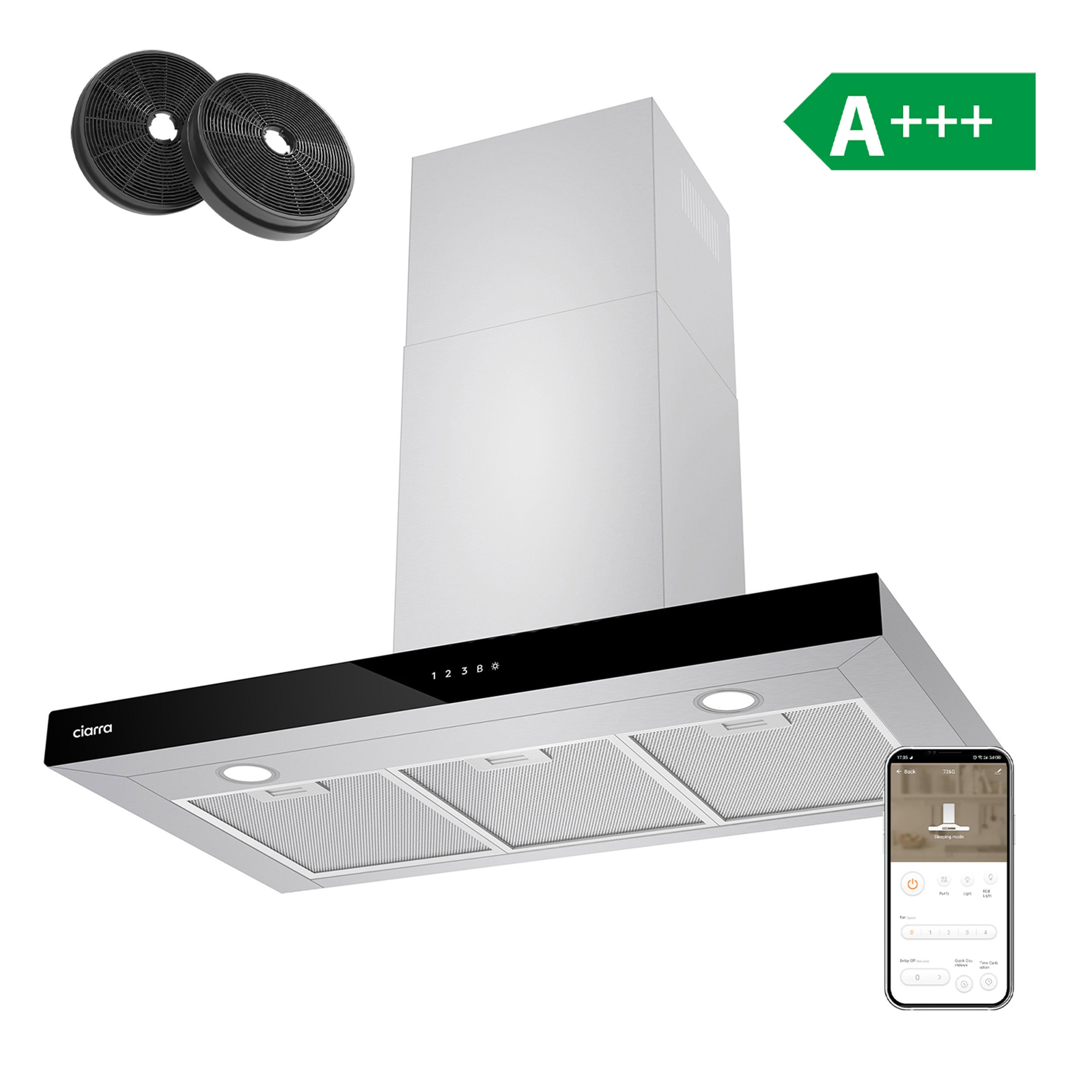 CIARRA Hotte Aspirante 90cm Tactile et Wi-Fi Connecté 650 m3/h 4 ...