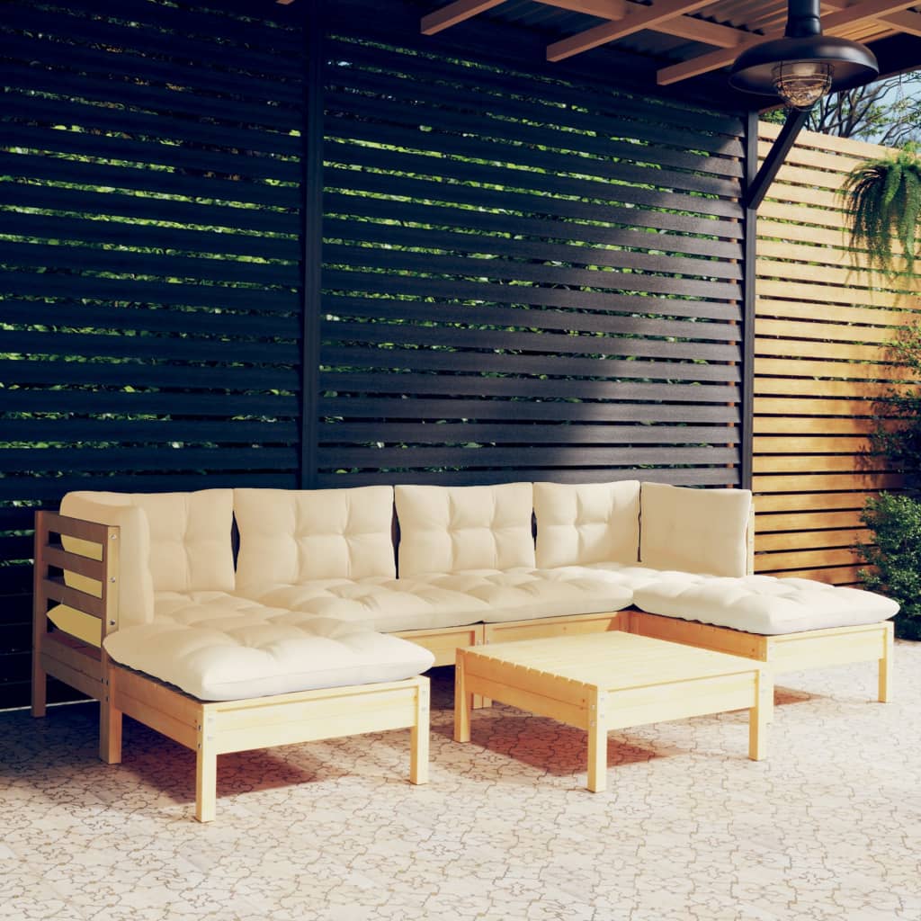 Muebles de jardín 7 piezas cojines madera de pino color crema | Leroy ...