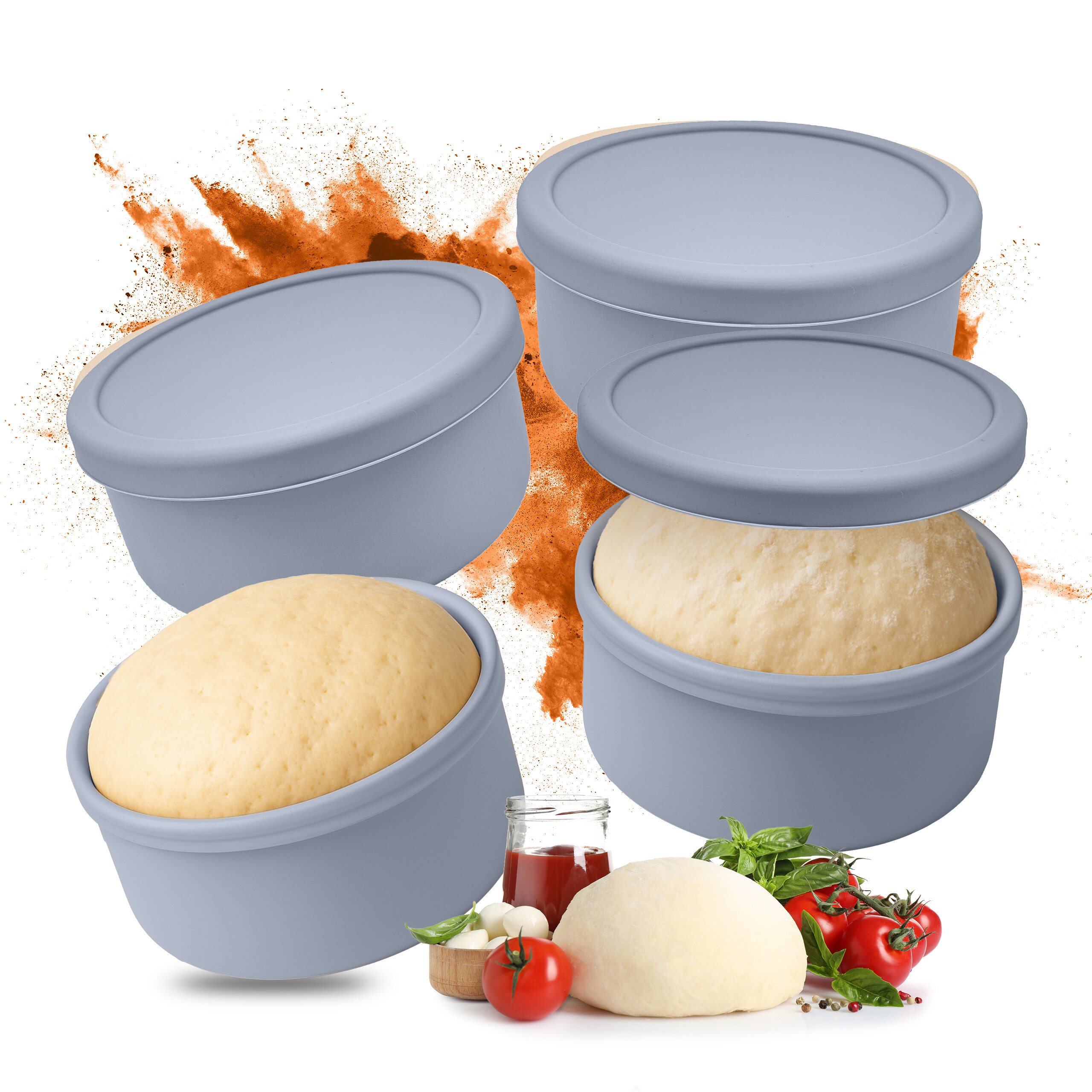 Scatola per impasto pizza, set da 4, silicone, fino a 350 g ...