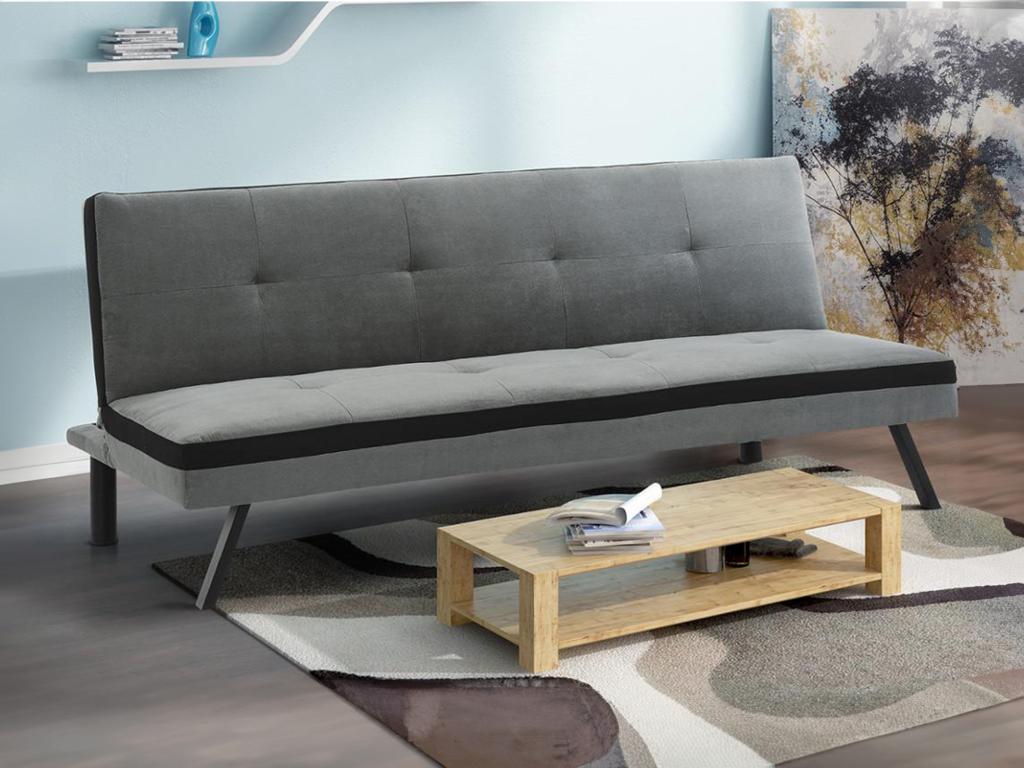 Divano letto clic clac in tessuto Grigio e fascia nera - SKALA | Leroy ...