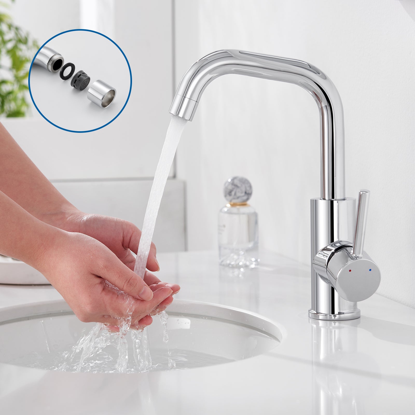 AuraLum Max Mitigeur de Lavabo,Robinet Lavabo Haut Pivotant à 360 ...