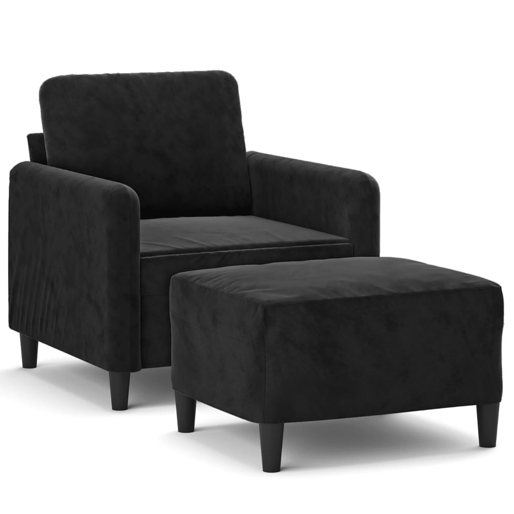 Fauteuil avec tabouret velours noir 60 cm | Leroy Merlin