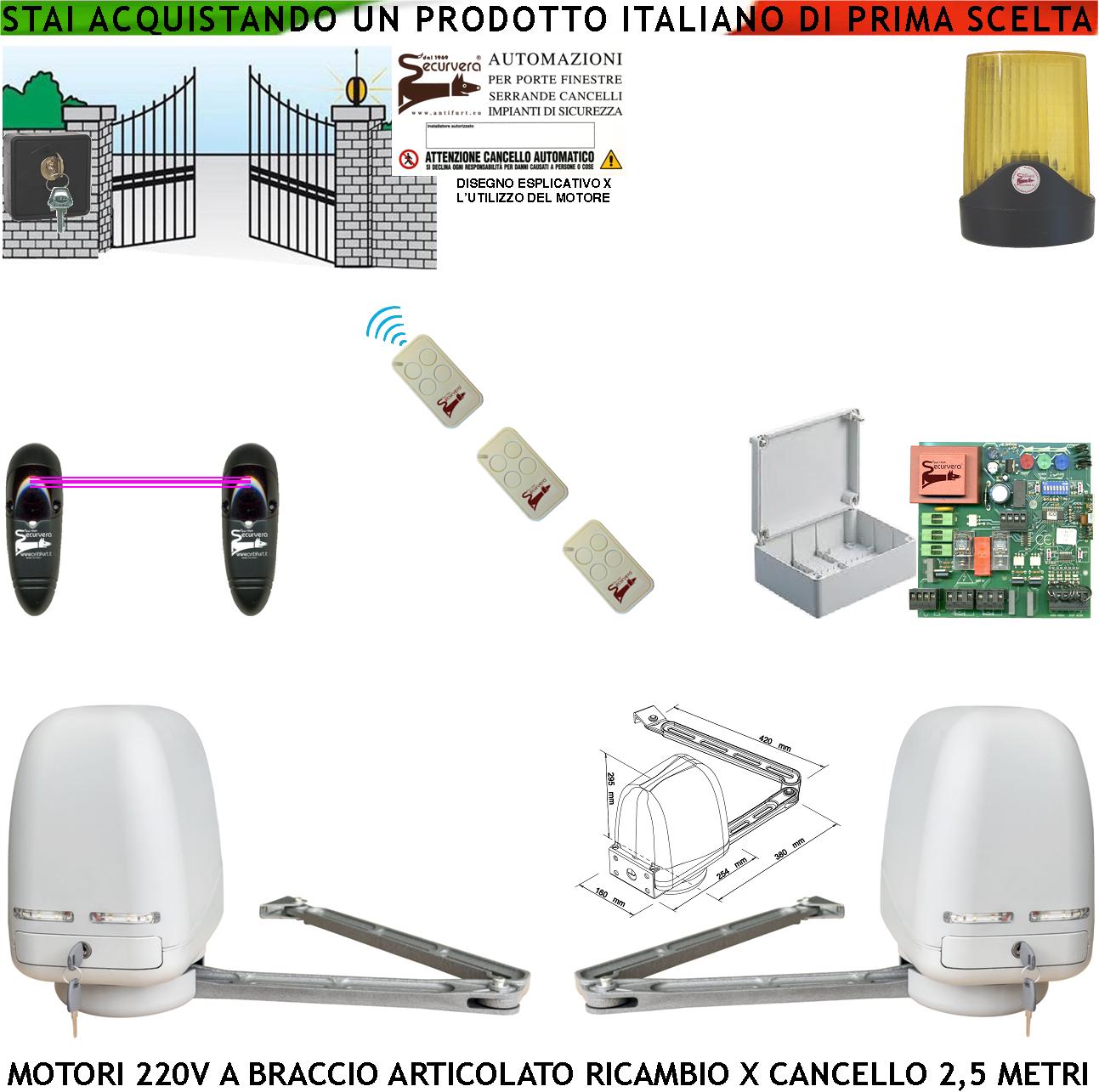 Cancello Elettrico 5 MT 2 Motori 220 V Braccio Articolato Automatismo 2 ...