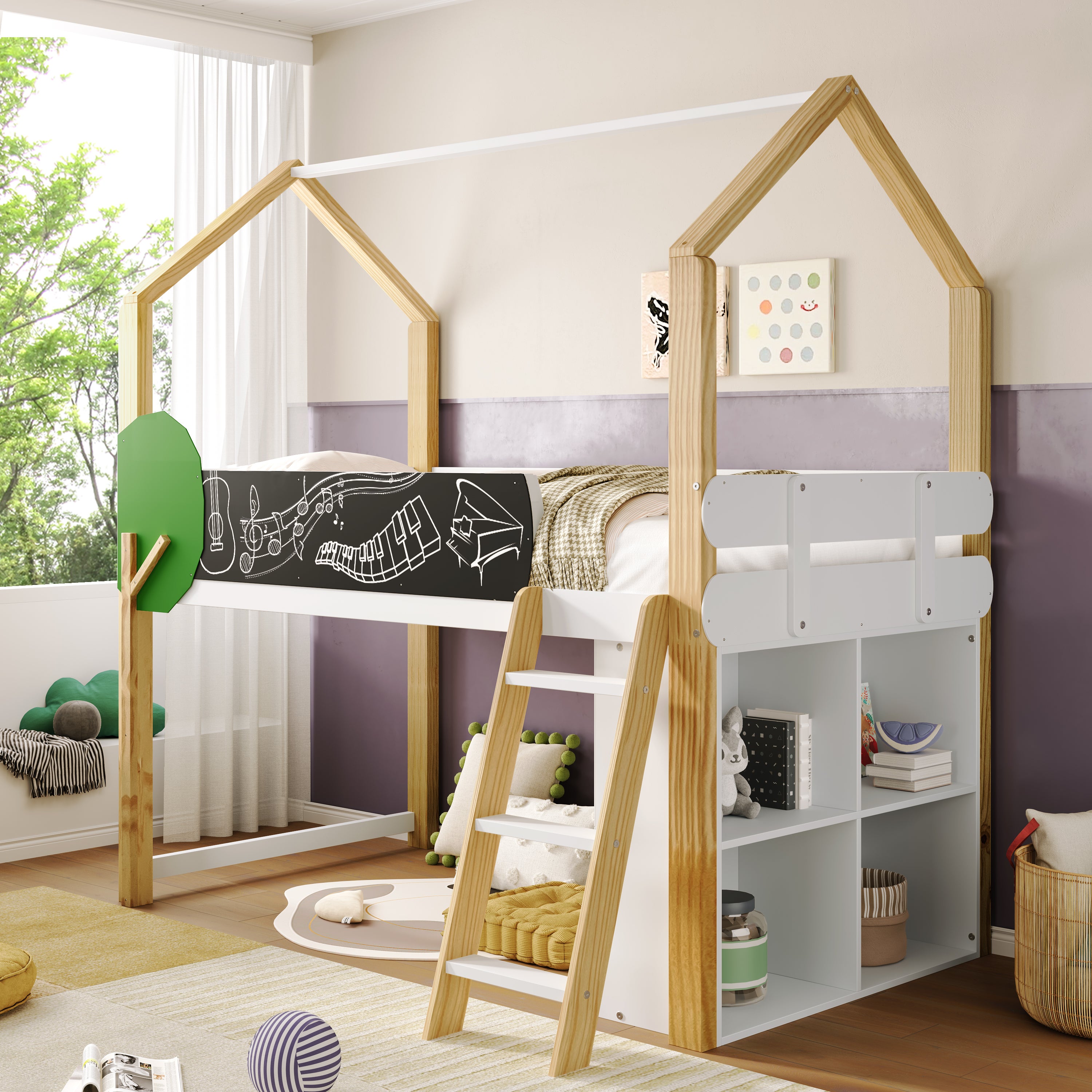 Lit mezzanine 90x200cm - avec un tableau et une armoire amovible - en ...