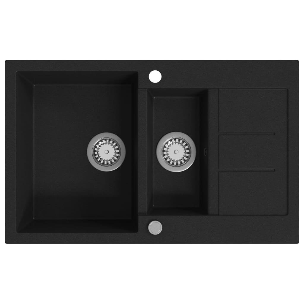 Evier Multifonction Granit Noir Double Bac 83x51 cm, Anti-Rayures, Anti ...