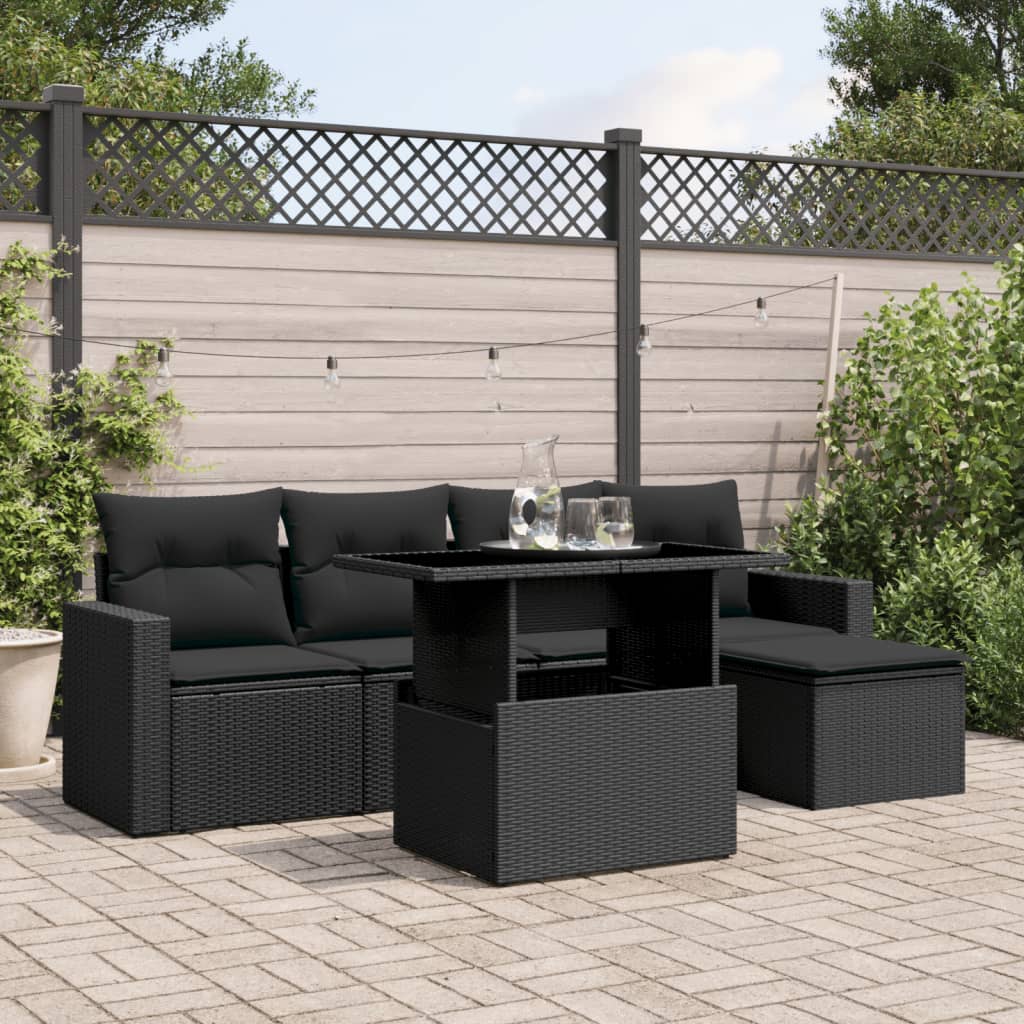Salon bas de jardin en Rattan synthétique Noir 5 personnes | Leroy Merlin