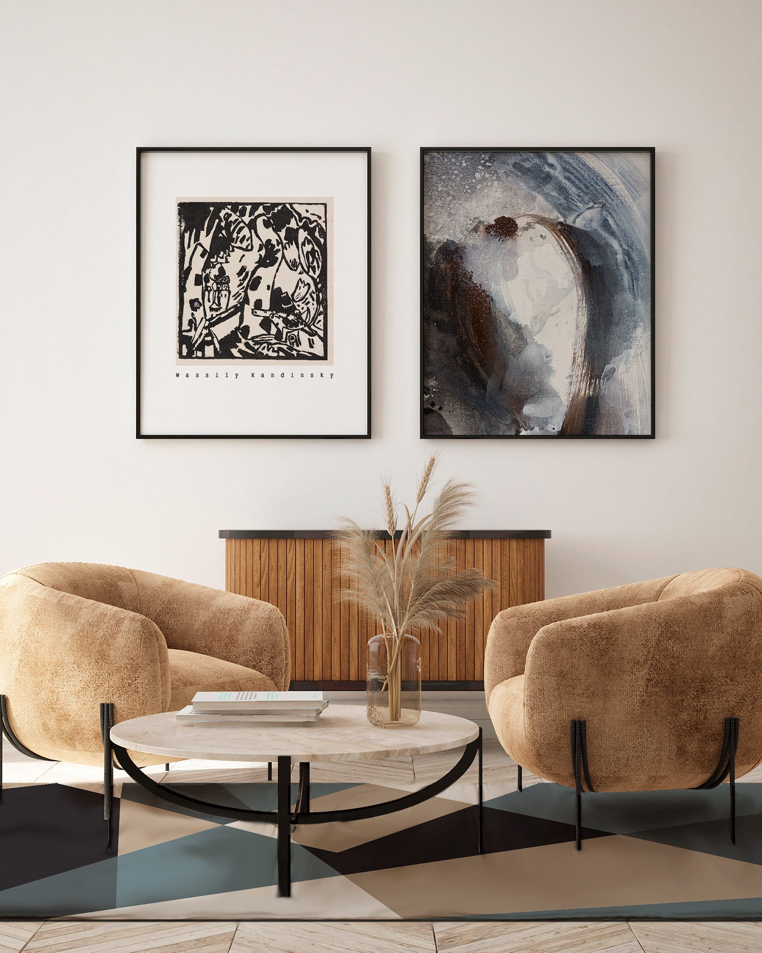 Panorama Tapis du Sol - Modèle Géométrie Abstraite Bleue 100x140 cm ...