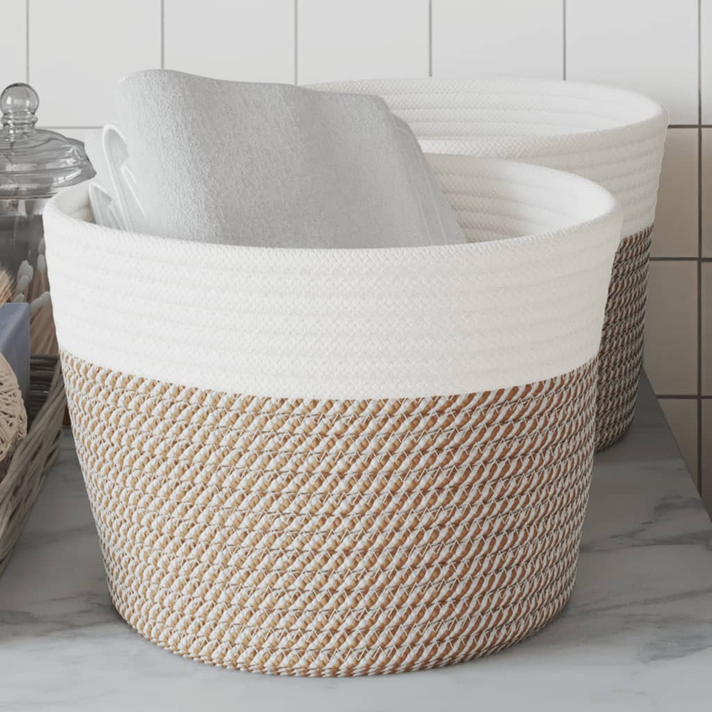 Paniers de rangement 2 pcs marron et blanc Ø24x18 cm coton vidaXL ...