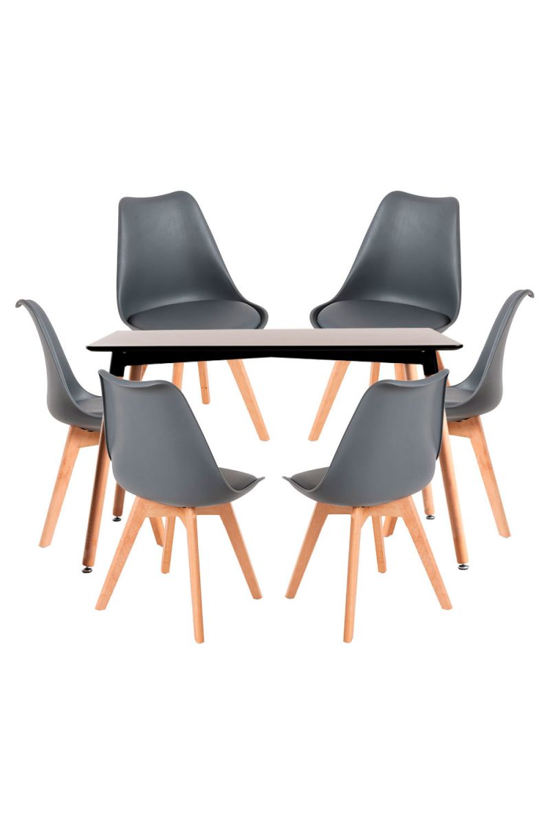 Conjunto Mesa Tower Rectangular 120 x 80 cm Negra y Pack 6 Sillas Synk Basic - Gris | Leroy Merlin