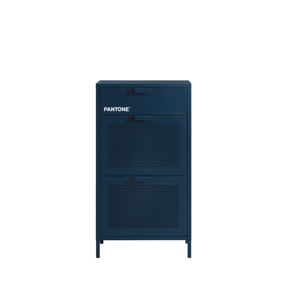 Meuble à chaussures 2 portes 1 tiroir en métal PANTONE L55cm - Bleu ...