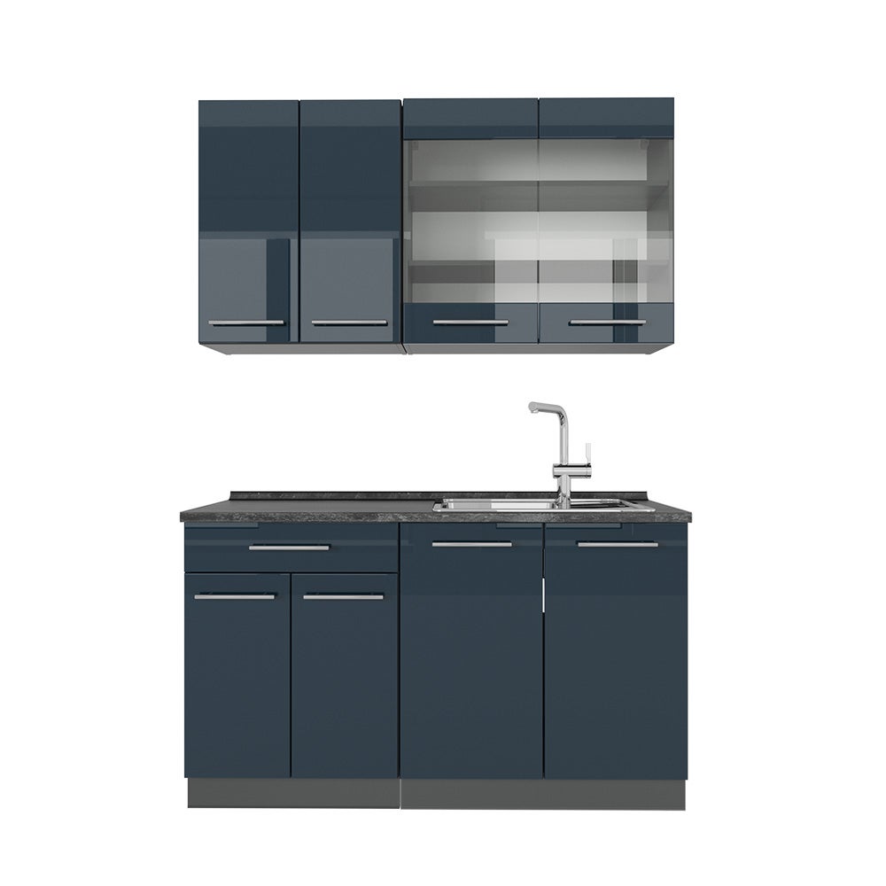 Vicco Kitchenette Fame-Line, Bleu foncé brillant, 140cm sans PT | Leroy ...