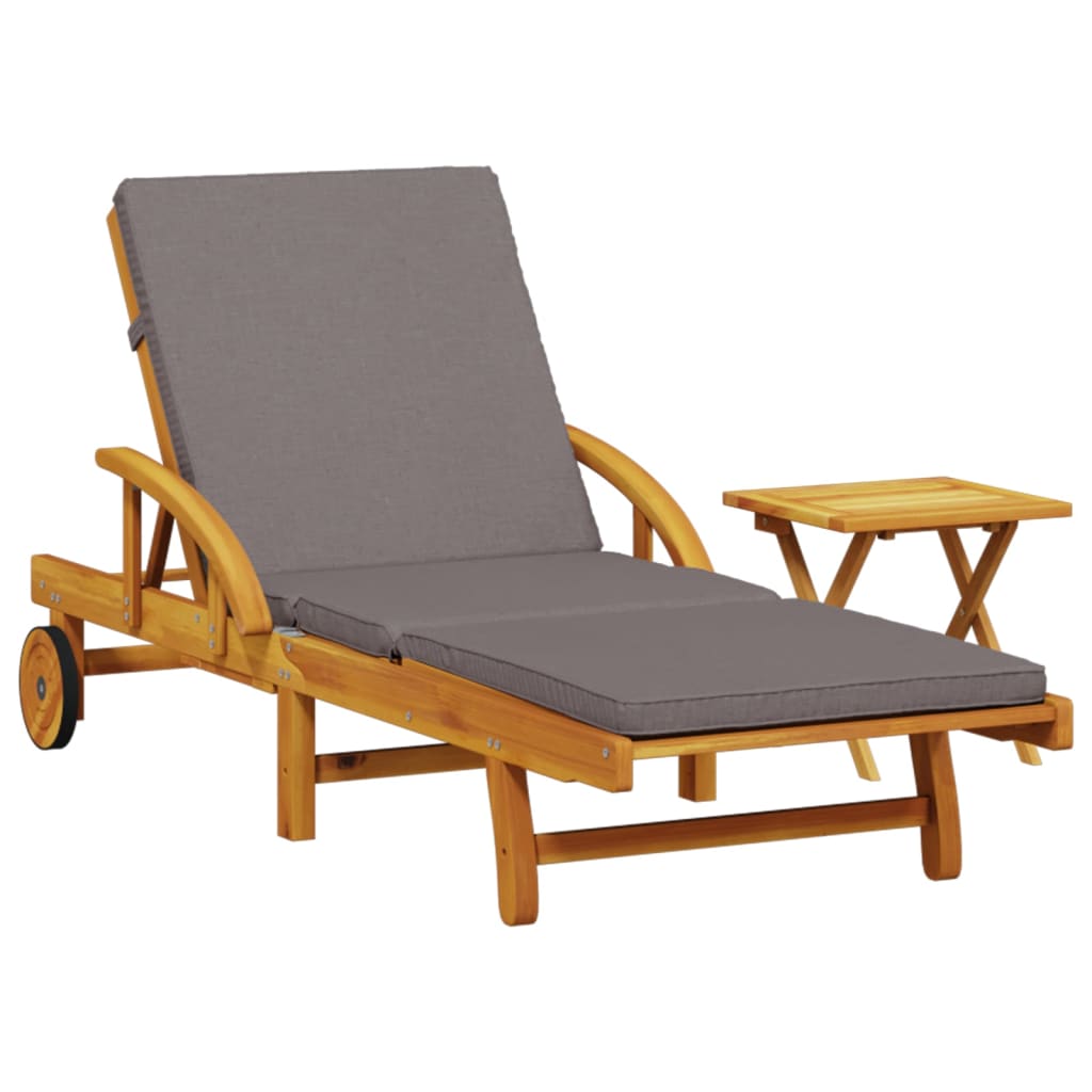 Chaise longue | Bain de soleil | Transat de relaxation avec coussin et table bois d'acacia ...