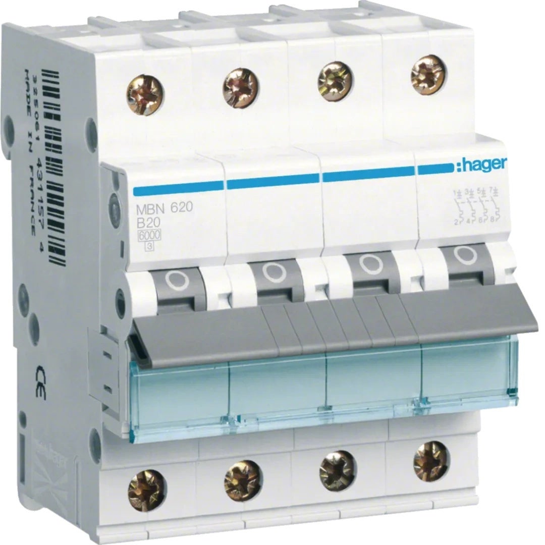 Interruttore Miniaturizzato Hager 3p N B 20A 6kA Modello MBN620